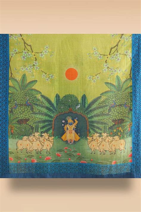 Label Pratham Print Pichwai Sarees Handwoven Tussar Linen Pichwai