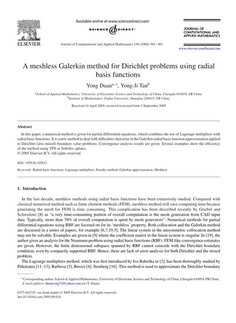 Pdf A Meshless Galerkin Method For Dirichlet Problems Using Radial Basis Functions