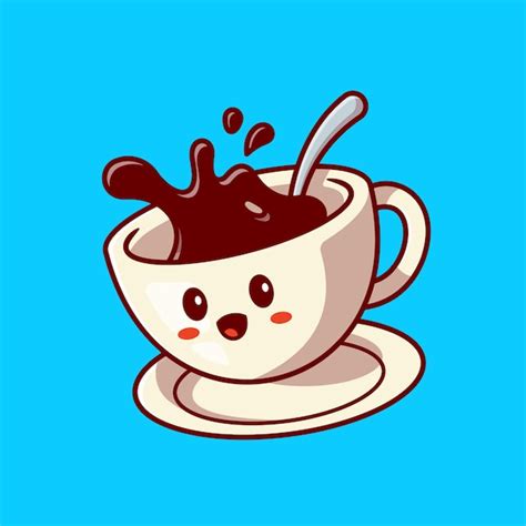 귀여운 행복 커피 컵 만화 벡터 아이콘 그림입니다 문자 아이콘 개념을 마셔 플랫 만화 스타일 무료 벡터