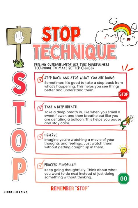 Stop Mindfulness Technique Poster Coping Skills Activities Teen