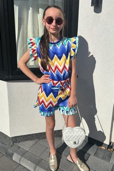 Mini Hannah Blue Zigzag Frill Short Coord Set Glamify Famous For