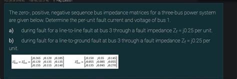 Solved The Zero Positive Negative Sequence Bus Impedance