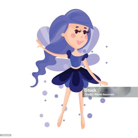 날개와 긴 머리 드레스 사파이어 색 비행에 둘러싸인 아름 다운 요정 스파크 벡터 일러스트 레이 션 귀여운에 대한 스톡 벡터 아트 및 기타 이미지 Istock