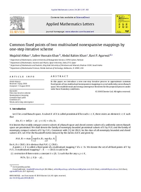 Pdf Common Fixed Points Of Two Multivalued Nonexpansive Mappings By