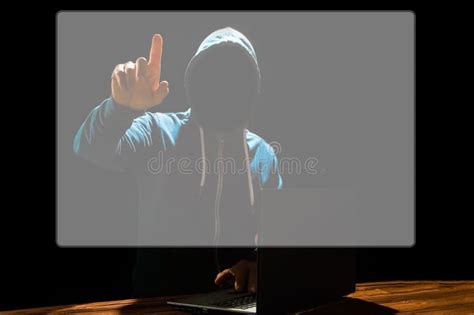 A Hacker With Laptop Sits At A Table And Abstract Binary Code Business Life Threat Virtual
