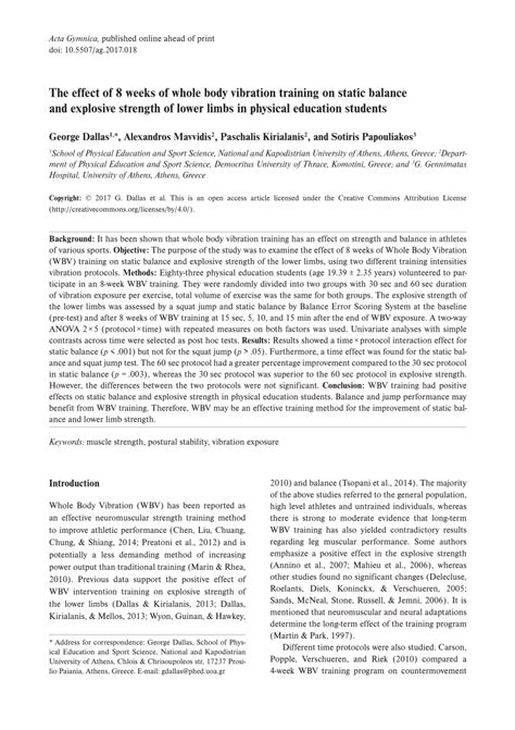 Pdf The Effect Of 8 Weeks Of Whole Body Vibration Training On Static
