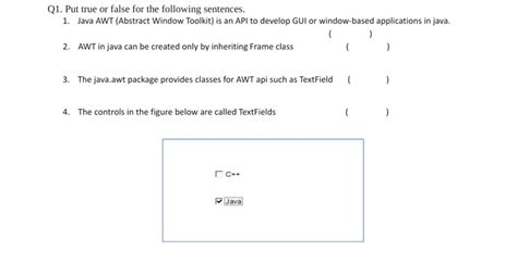 Solved Q1 Put True Or False For The Following Sentences 1