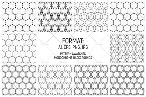 10 Dotted Hexagons Geometric Seamless Vector Patterns