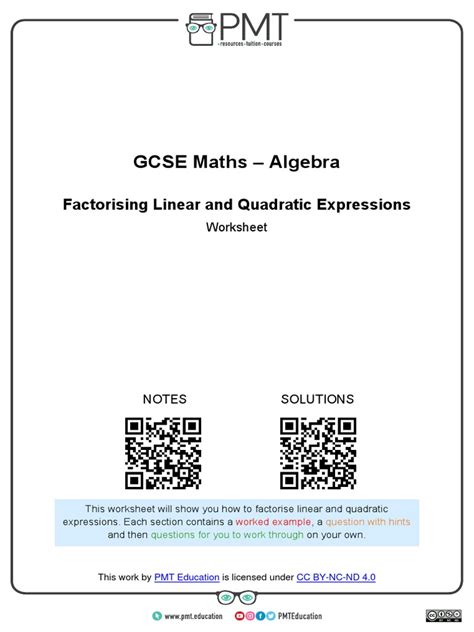 D Factorising Linear And Quadratic Expressions Pdf Factorization