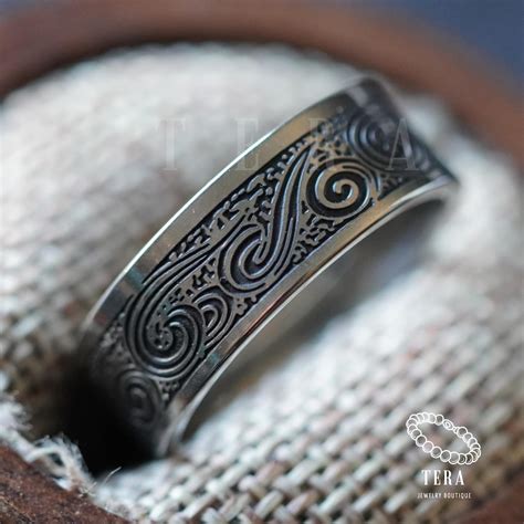 Engraved Wave Pattern Ring For Men Stainless Steel Nautical Jewelry Etsy