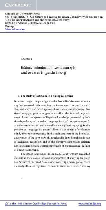 Pdf Editors Introduction Some Concepts And Issues In Linguistic Theory