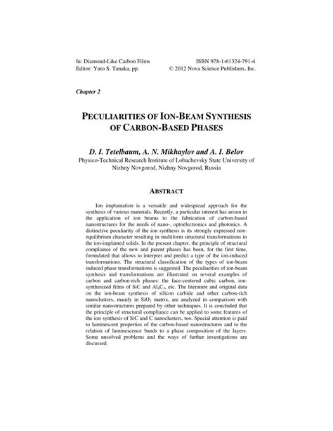 Pdf Peculiarities Of Ion Beam Synthesis Of Carbon Based Phases