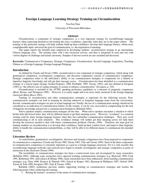 261 Foreign Language Learning Strategy Training On Circumlocution Pdf Second Language