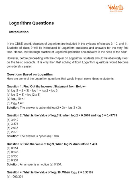 Logarithm Questions Pdf