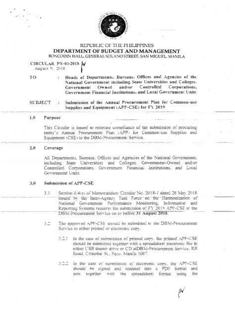 Guidelines On The Submission Of The App Cse For Fy 2019 Pdf