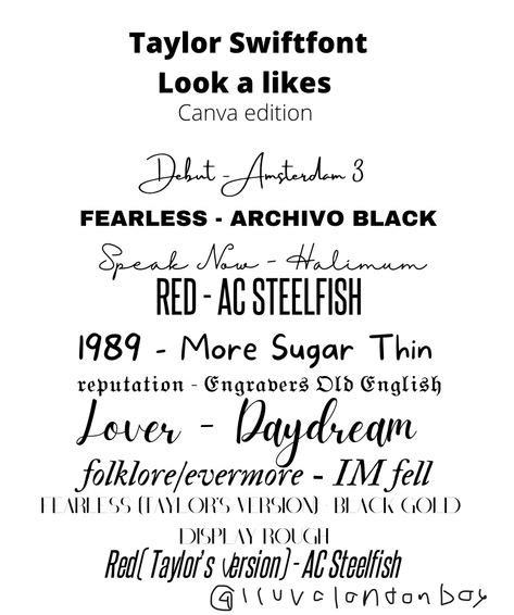 Taylor Swift Album Font List Satisfaction Eras Sequoia Fearless