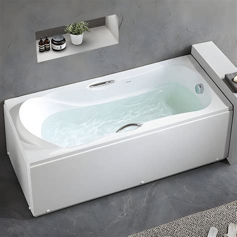 Modern Corner White Bathtub Acrylic Rectangle Back To Wall With Drain