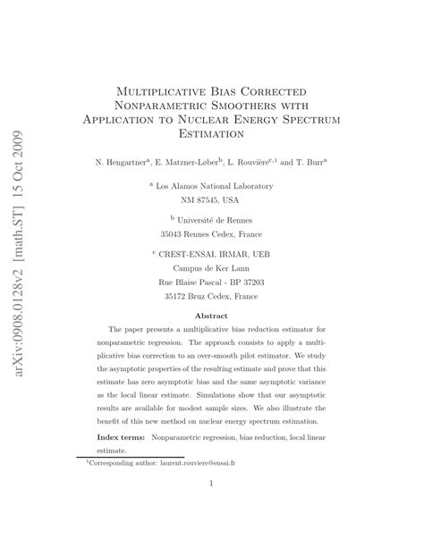 Pdf Multiplicative Bias Corrected Nonparametric Smoothers With