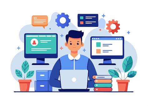 programmer working on several screens vector illustration premium ai generated vector