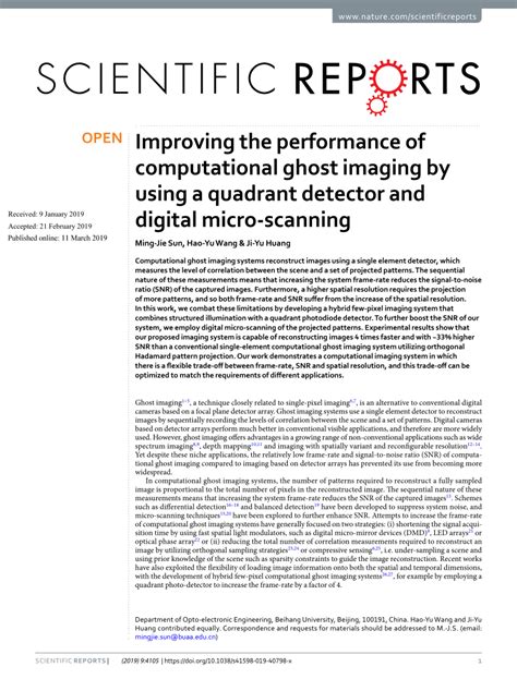 Pdf Improving The Performance Of Computational Ghost Imaging By Using A Quadrant Detector And