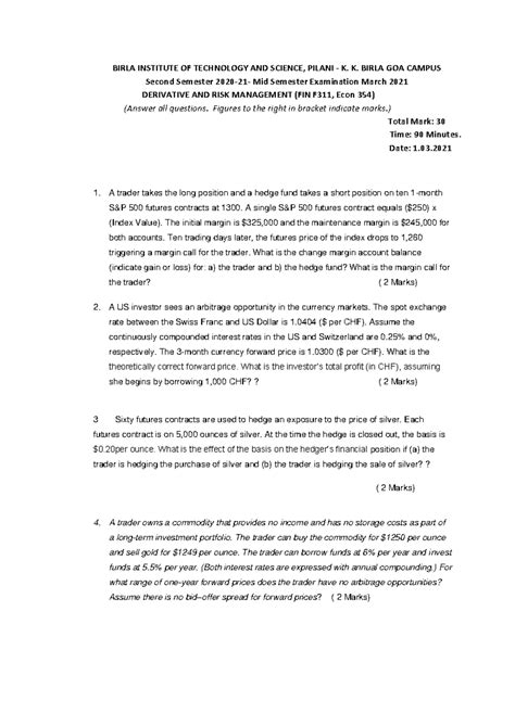 Drm March 2021 Midsem Q Paper Birla Institute Of Technology And Science Pilani K K Birla