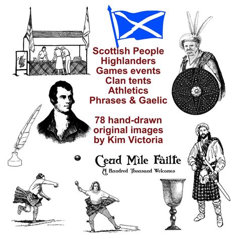 Scottish Highlanders Clip Art Hand Drawn Graphics And Gaelic Phrases