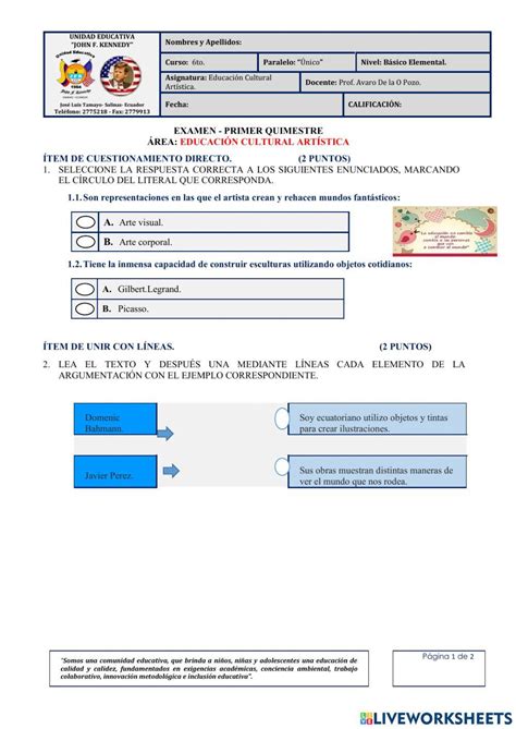 1365840 Examen Grado 6 Eca Alvaro De La O