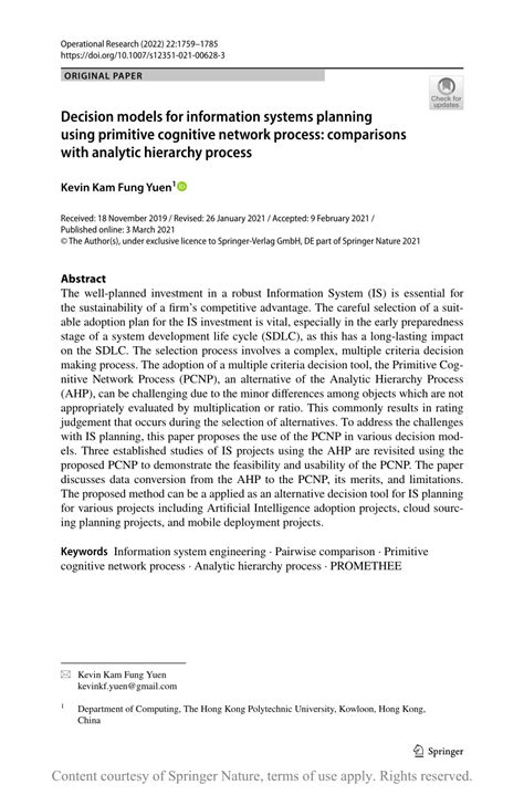 Decision Models For Information Systems Planning Using Primitive