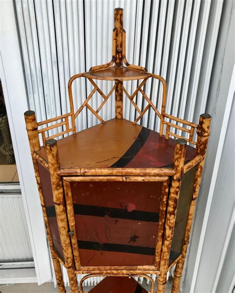 19th Century English Tortoise Shell Bamboo Corner Cabinet Etagere