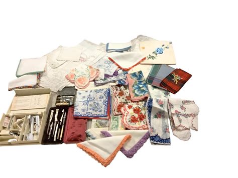 Lot Drafting Set Singer Sewing Machine Accessories Thimbles And Hankies