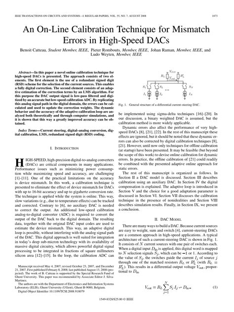 Pdf An On Line Calibration Technique For Mismatch Errors In High