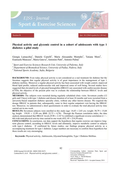 Pdf Physical Activity And Glycemic Control In A Cohort Of Adolescents With Type 1 Diabetes A
