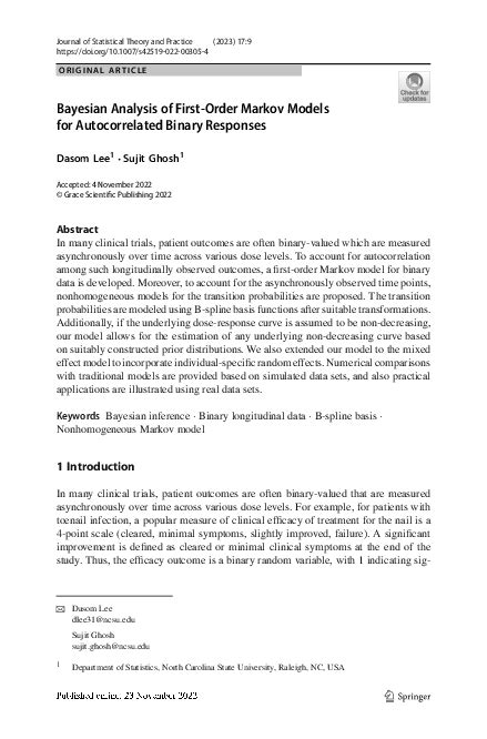 Pdf Bayesian Analysis Of First Order Markov Models For Autocorrelated