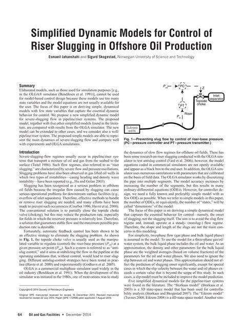 Pdf Simplified Dynamic Models For Control Of Riser Slugging In Offshore Oil Production