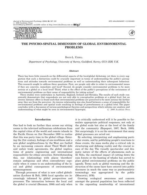Pdf The Psycho Spatial Dimension Of Global Environmental Problems