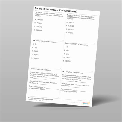 Year 5 Round To The Nearest 100 000 Recap Varied Fluency Resource Classroom Secrets