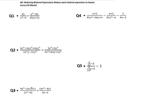 solved q2 reducing rational expressions reduce each