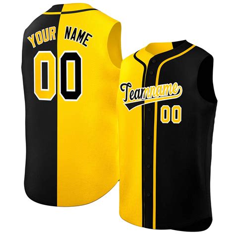 Custom Gold Black Split Fashion Design Authentic Sleeveless Baseball J