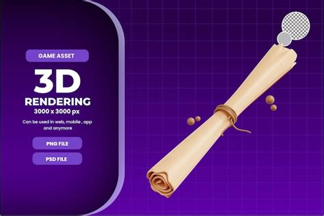 Premium Psd 3d Scroll Paper Of Game Asset Icon Premium Psd