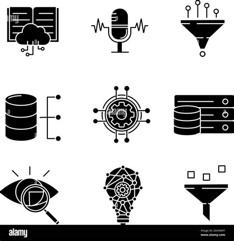 Machine Learning Glyph Icons Set Artificial Intelligence Database Ai Digital Technology