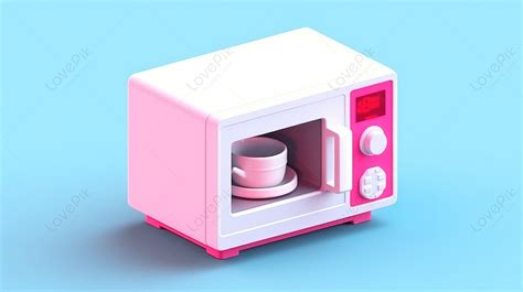 흰색과 분홍색 아이소메트릭 전자레인지 가정용품을 위한 멋진 3d 아이콘 세트 아이 배경 3d 아이 배경 홍색 배경 이미지
