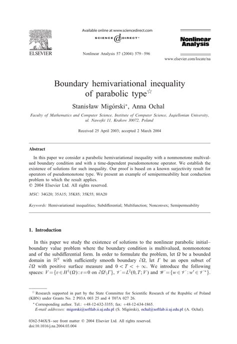 Pdf Boundary Hemivariational Inequality Of Parabolic Type