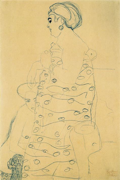 Gustav Klimt Heavy Clothed Woman In Foreground Female Nude Half Hidden At Her Feet