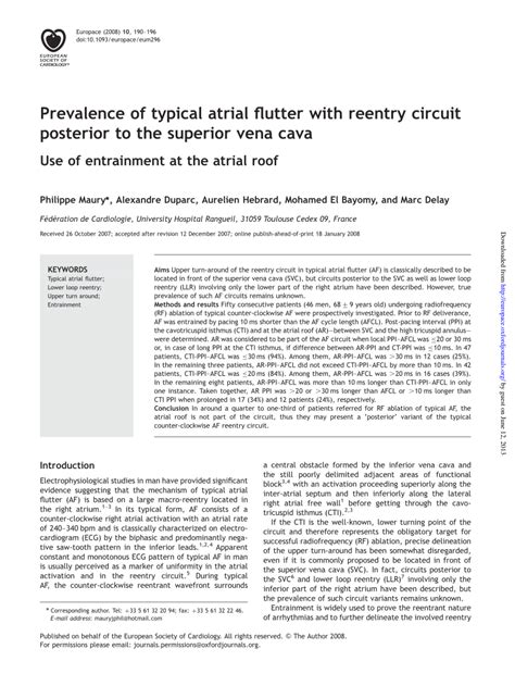 PDF Prevalence Of Typical Atrial Flutter With Reentry Circuit Posterior To The Superior Vena