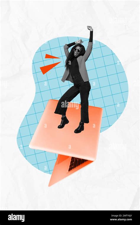 Vertical Photo Collage Of Happy American Girl Dance Sound Listen Music