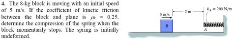 solved the 8 kg block is moving with an initial speed of 5 m s if the