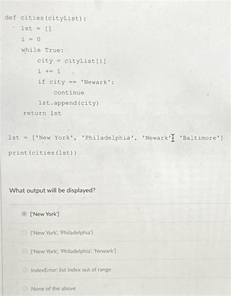 Solved Def Cities Citylist Lst I0 While True City