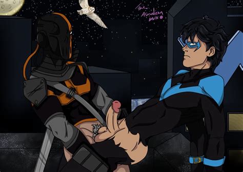 Rule 34 Batman Series Dc Dc Comics Deathstroke Dick Grayson Gay Male Nightwing Rooftop Slade