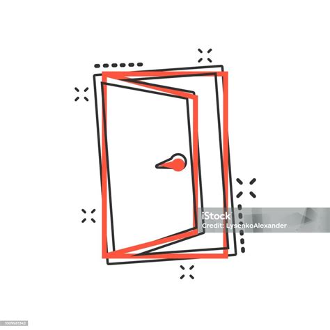 벡터 만화 스타일에서 만화 문 아이콘입니다 출구 로그인 일러스트 그림 오픈도어 비즈니스 스플래시 효과 개념입니다 가까이 옴에 대한 스톡 벡터 아트 및 기타 이미지 Istock