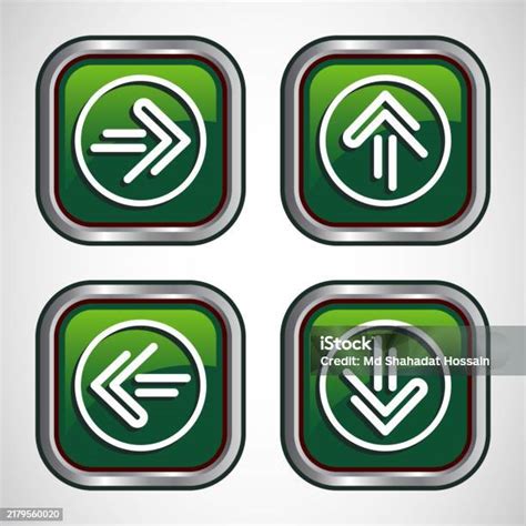 오른쪽 왼쪽 위쪽 아래쪽 화살표 아이콘 디자인 일러스트 앱 및 웹 사이트용 화살표 기호 녹색 사각형 버튼 디자인 3차원 형태에 대한 스톡 벡터 아트 및 기타 이미지 Istock